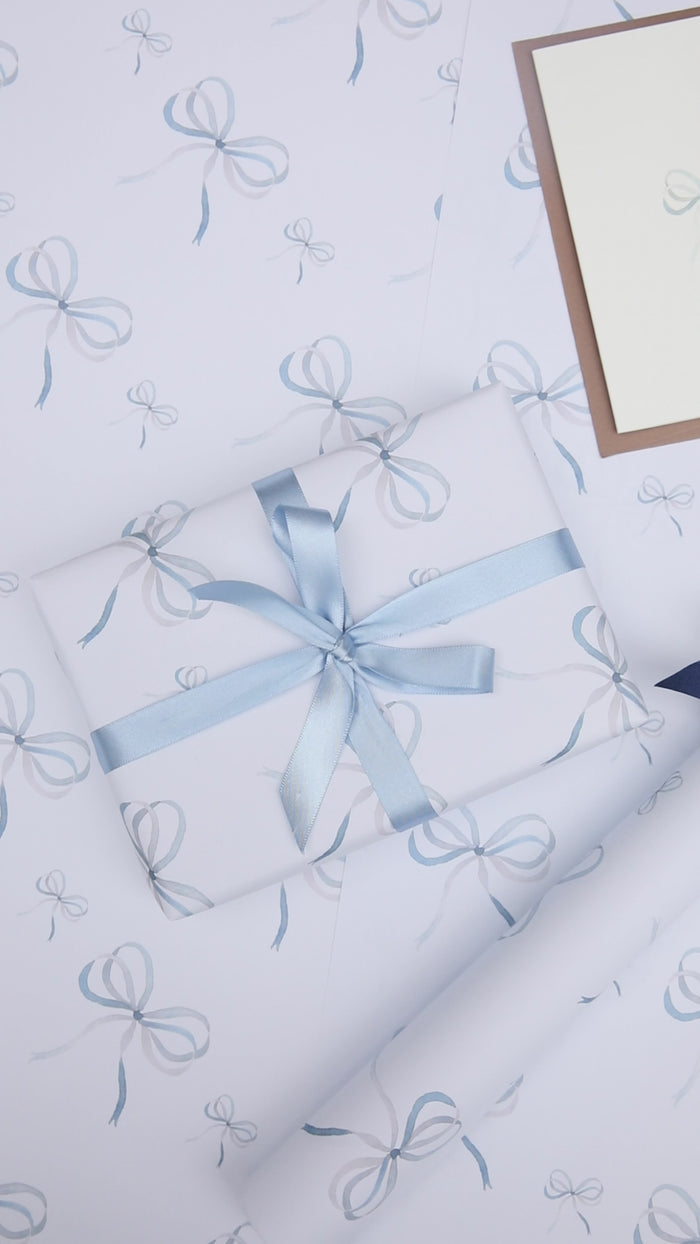 Lake Blue Bow Wrapping Paper